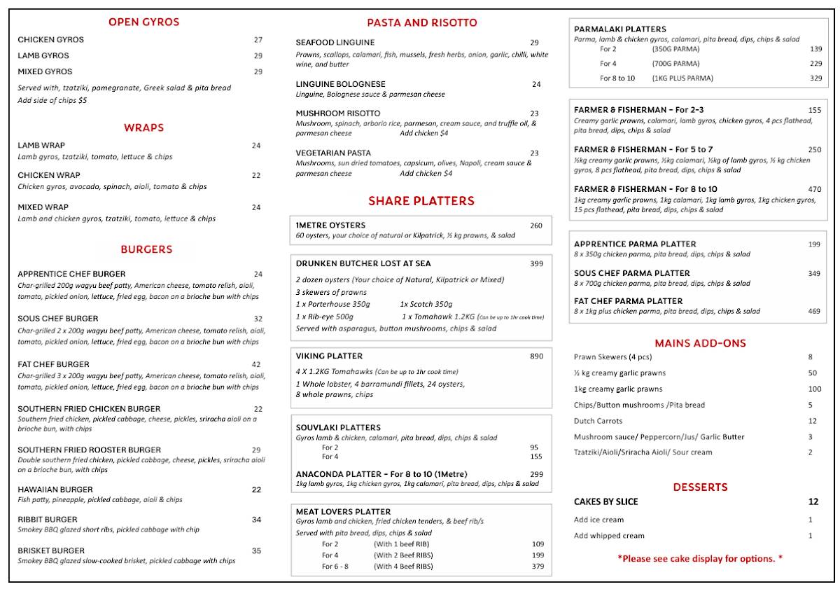 Menu at FAT CHEF Coburg North restaurant, Coburg North
