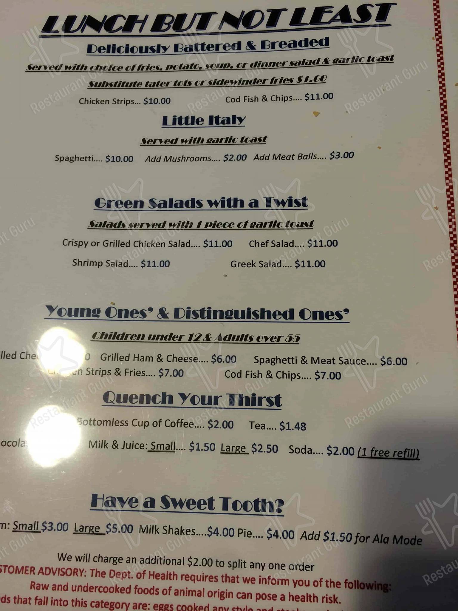 Menu at Fairmount Diner restaurant, Port Angeles