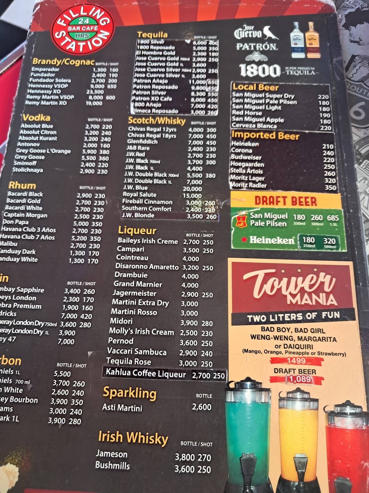 Menu at Filling Station Bar And Cafe, Makati, P Burgos St