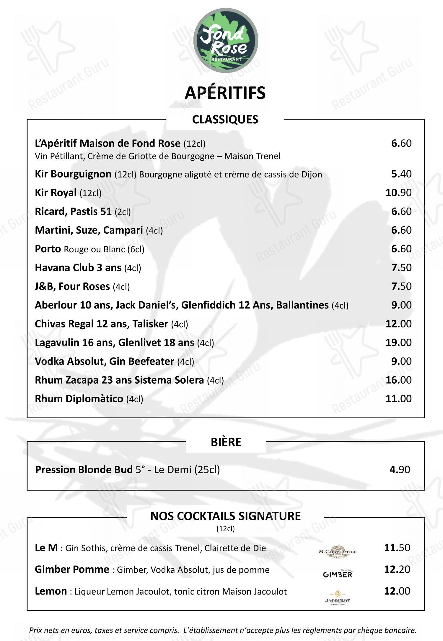 Menu au Restaurant Fond Rose - Bocuse, Caluire-et-Cuire, 25 chemin de ...