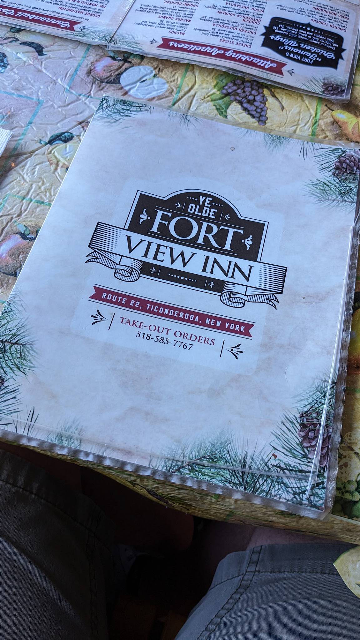 Menu at Fort View Inn restaurant, Ticonderoga