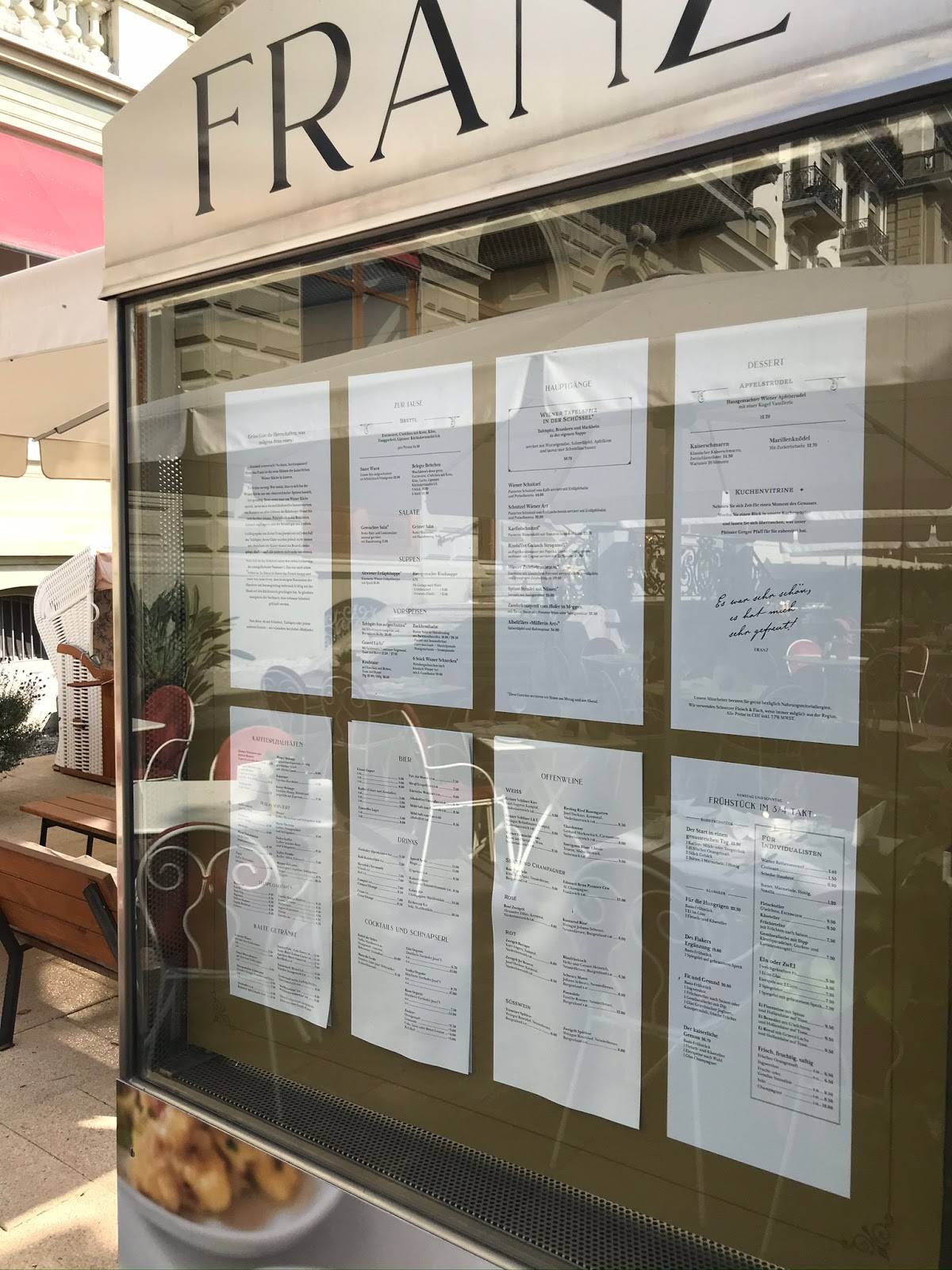 Speisekarte von Restaurant Franz, Luzern