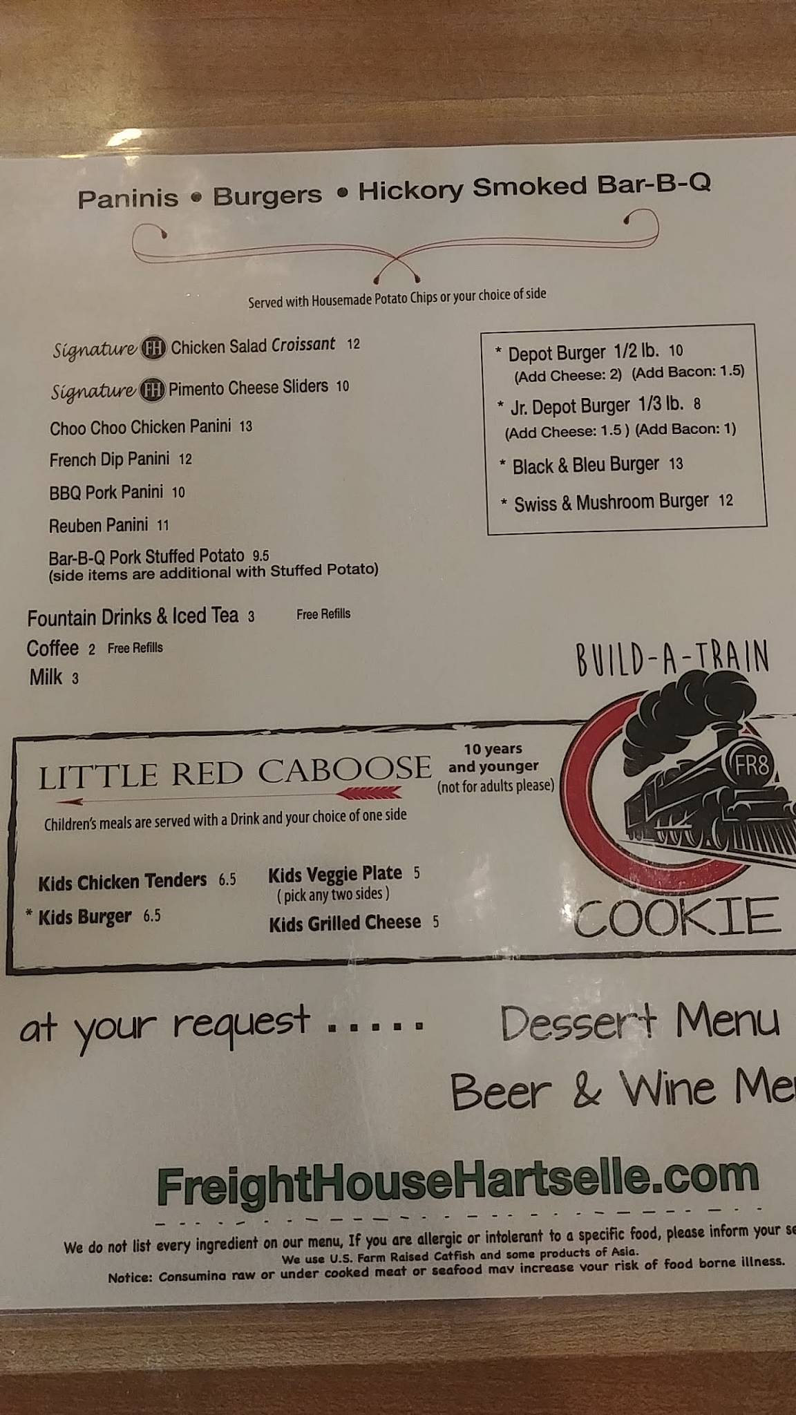 Menu at Freight House Restaurant, Hartselle