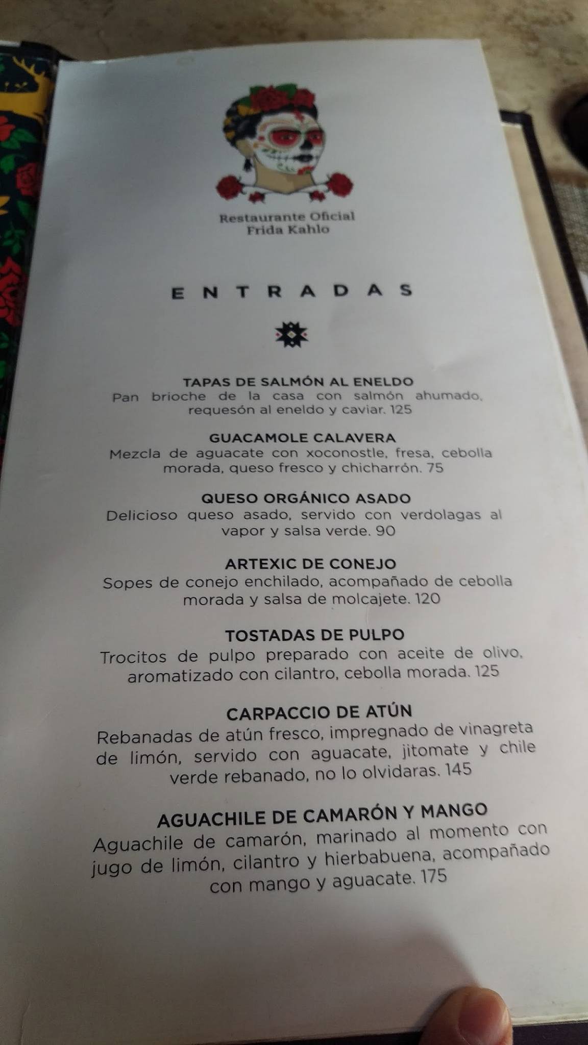 Carta de Frida Kahlo Restaurante, Morelia
