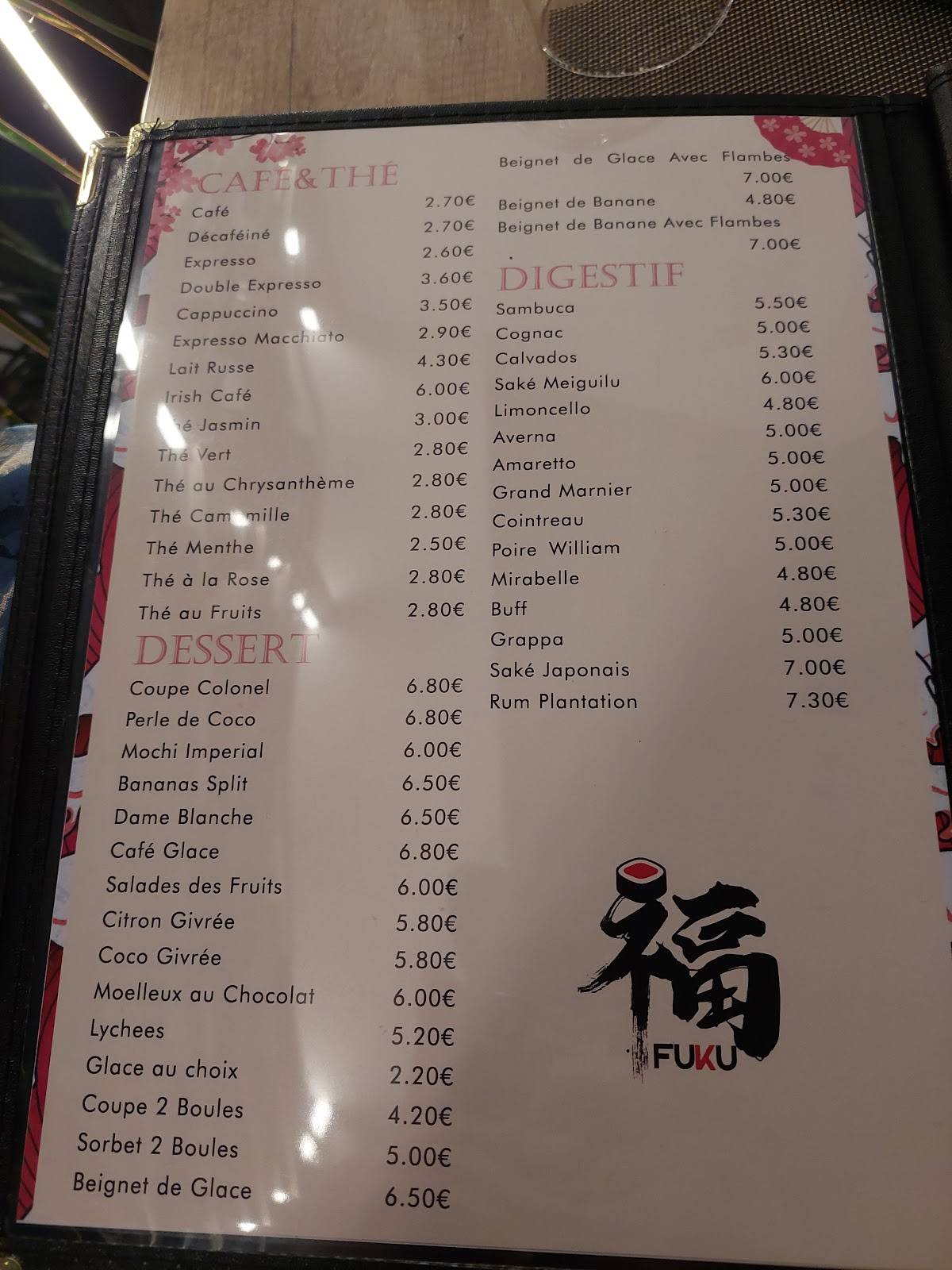 Speisekarte von Fuku restaurant, Vianden
