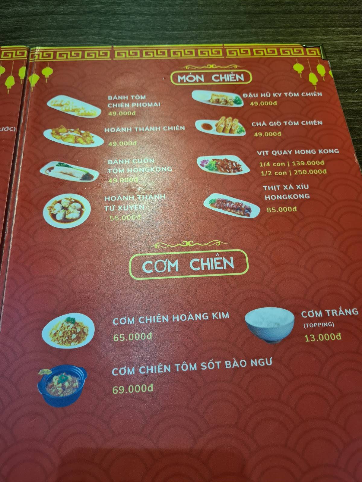 Menu at Fungha Dimsum restaurant, Hanoi