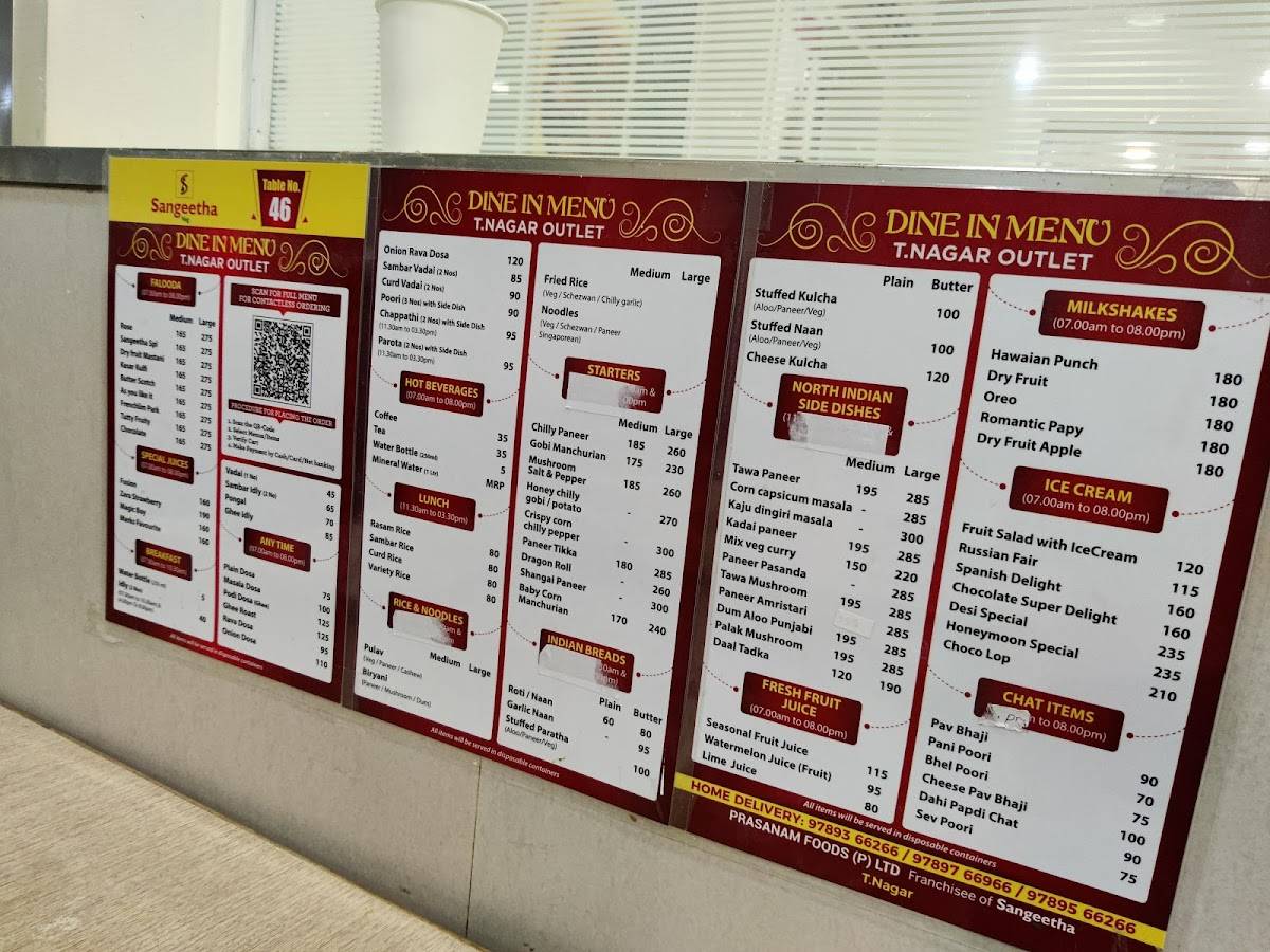 Menu at Geetham Veg Restaurant, Chennai, 102/82