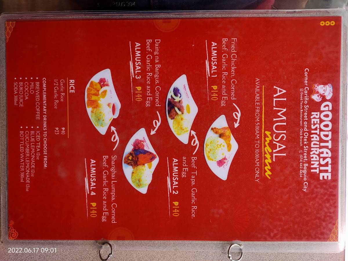 Menu at GOODTASTE RESTAURANT, Baguio, Otek St