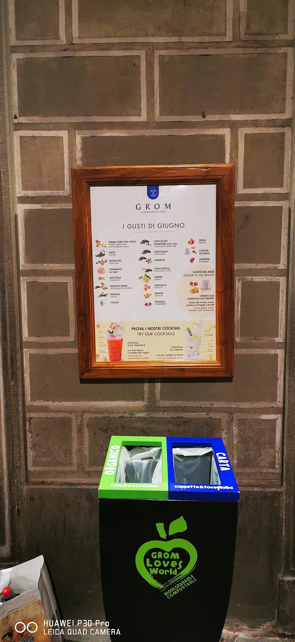 Speisekarte von GROM restaurant, Florenz, Via del Campanile