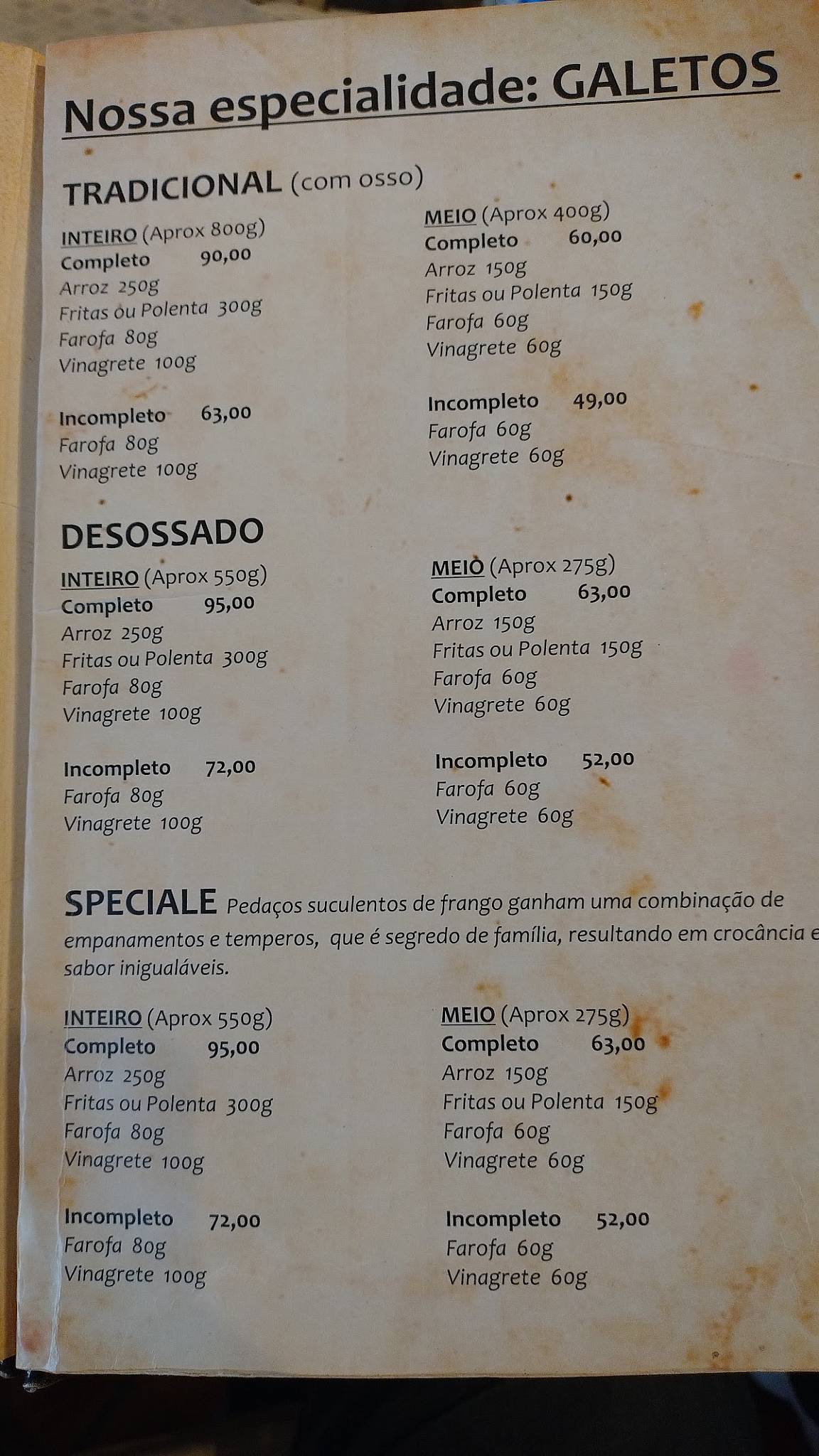 Menu em Galeteria Dona Galô restaurante, São Paulo