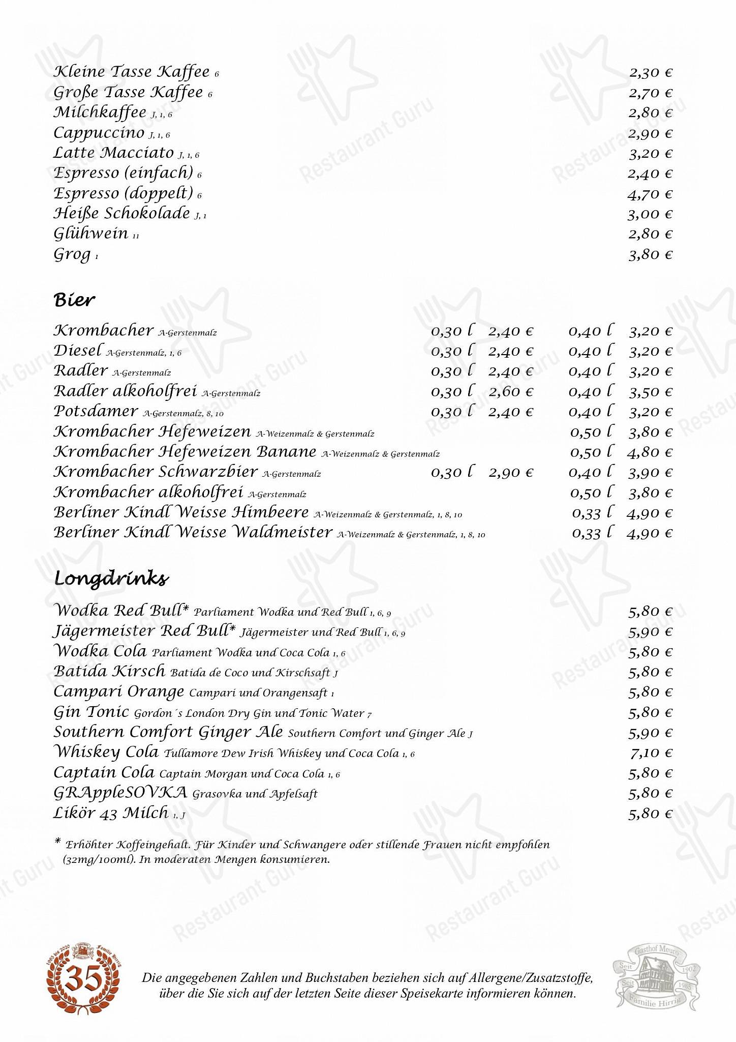 Speisekarte von Gasthof Meuro restaurant, Schipkau