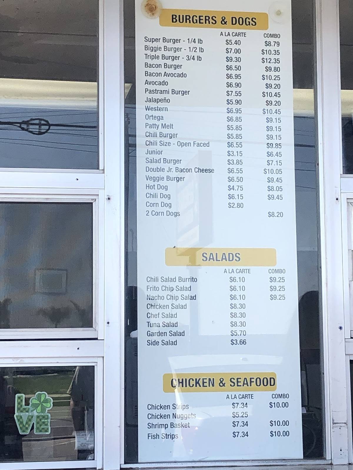 Menu at Generals Headquarters restaurant, Shafter