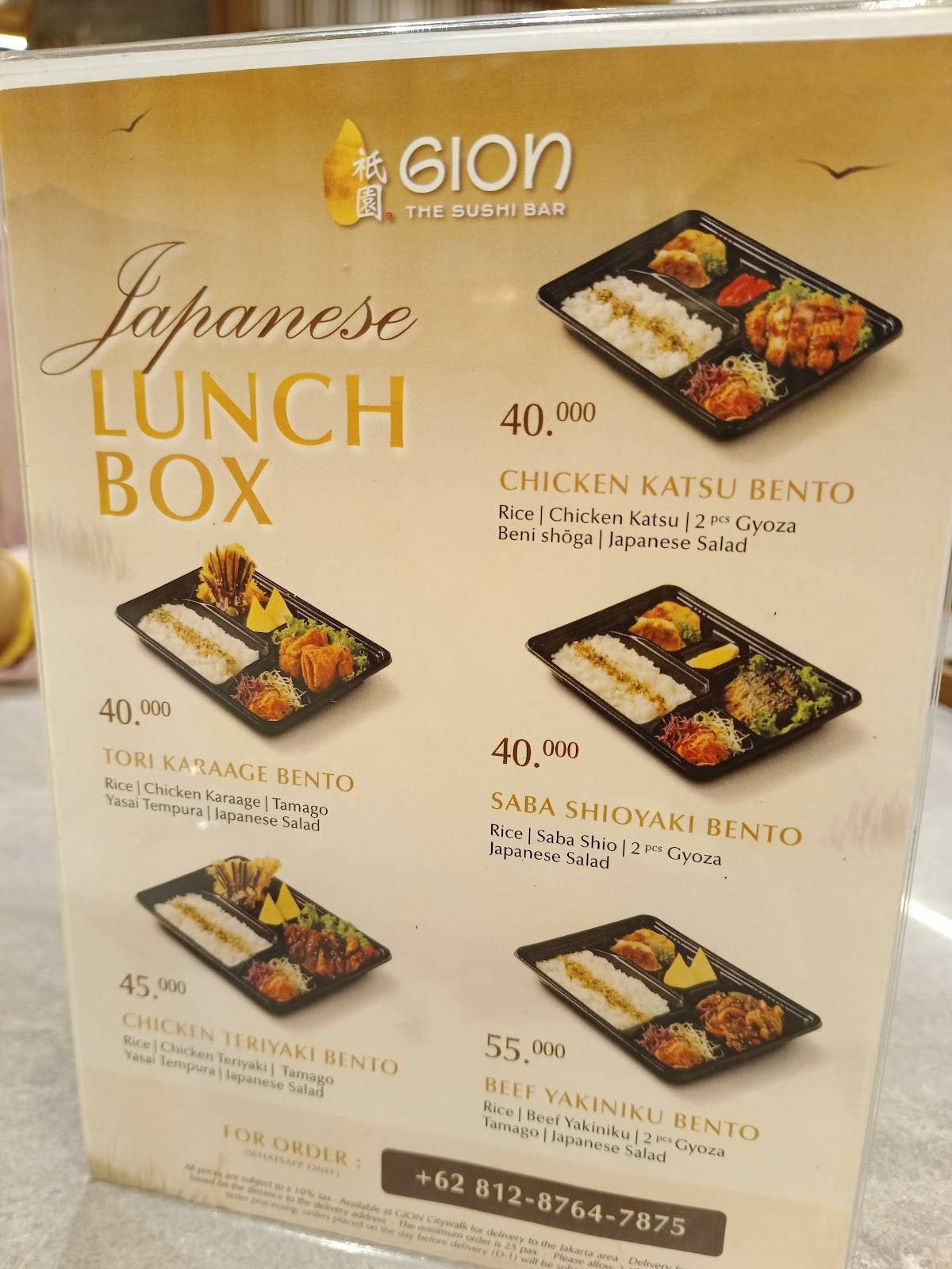 Carta de Gion The Sushi Bar - AEON Mall Deltamas, Bekasi