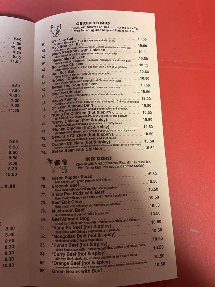 Menu at Golden Buddha restaurant, Louisville