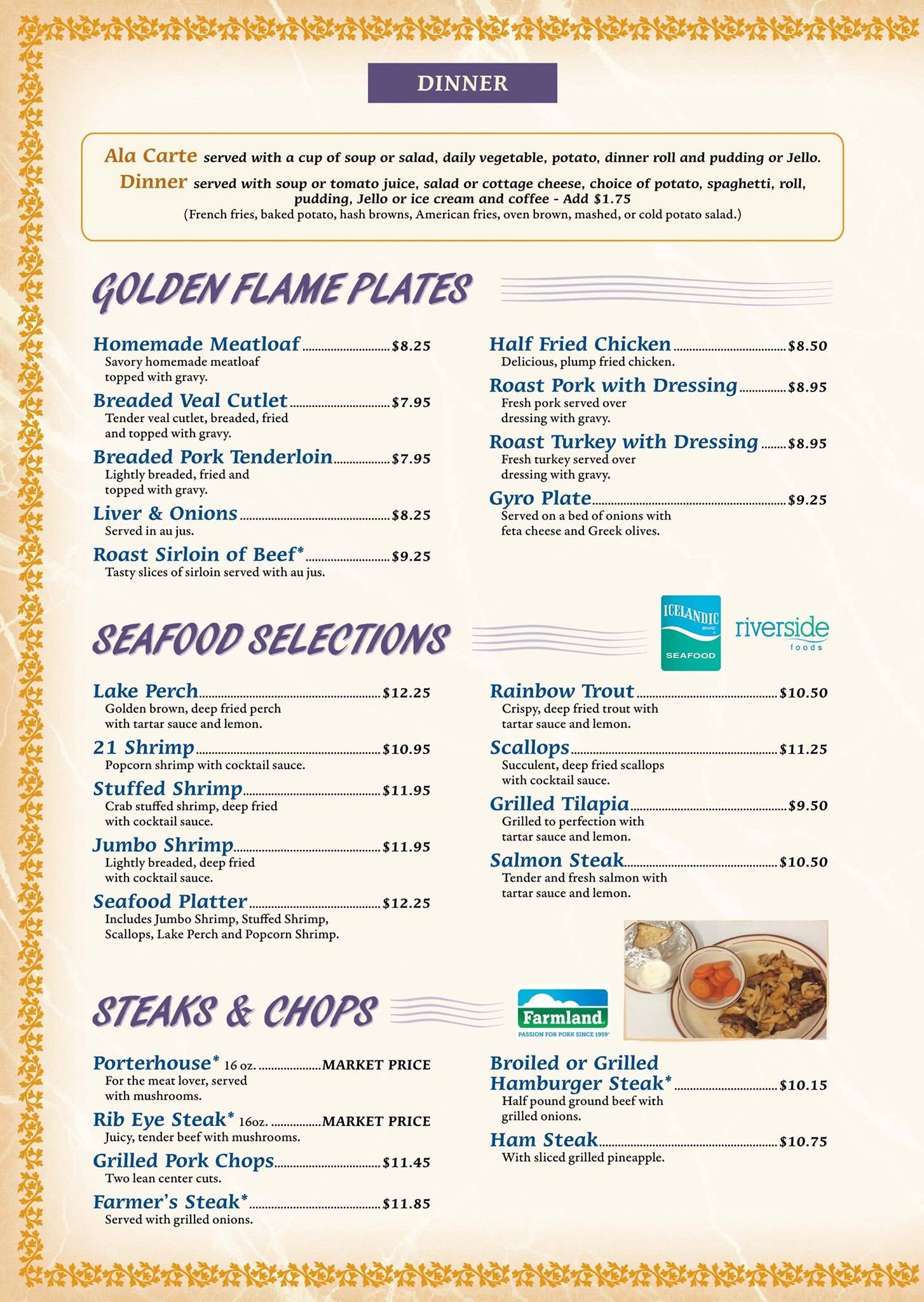 Menu at Golden Flame Family Restaurant, Manitowoc