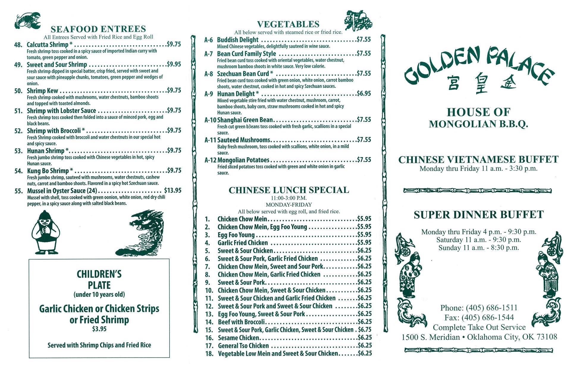 Menu at Golden Palace restaurant, Oklahoma City, S Meridian Ave