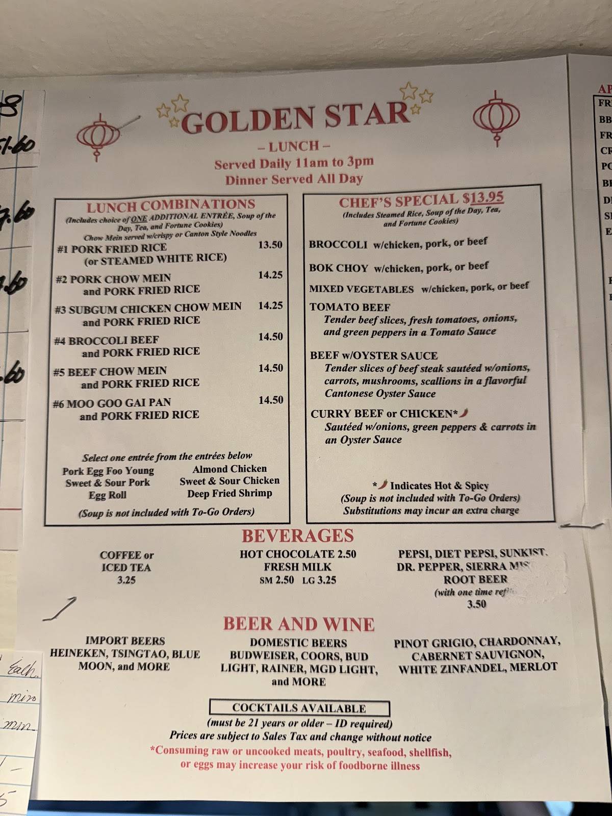 Menu at Golden Star Chinese & American Restaurant, Bremerton