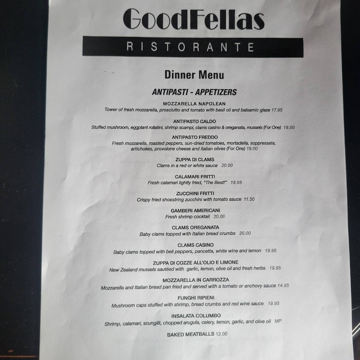 Menu at GoodFellas Restaurant, Garfield