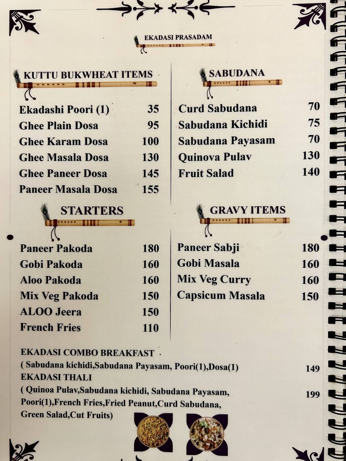 Menu at Govinda's Veg Restaurant, ISKCON TEMPLE, Tirupati