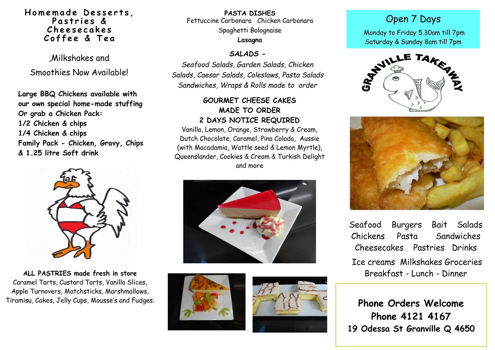 Menu at Granville Take Away restaurant, Maryborough