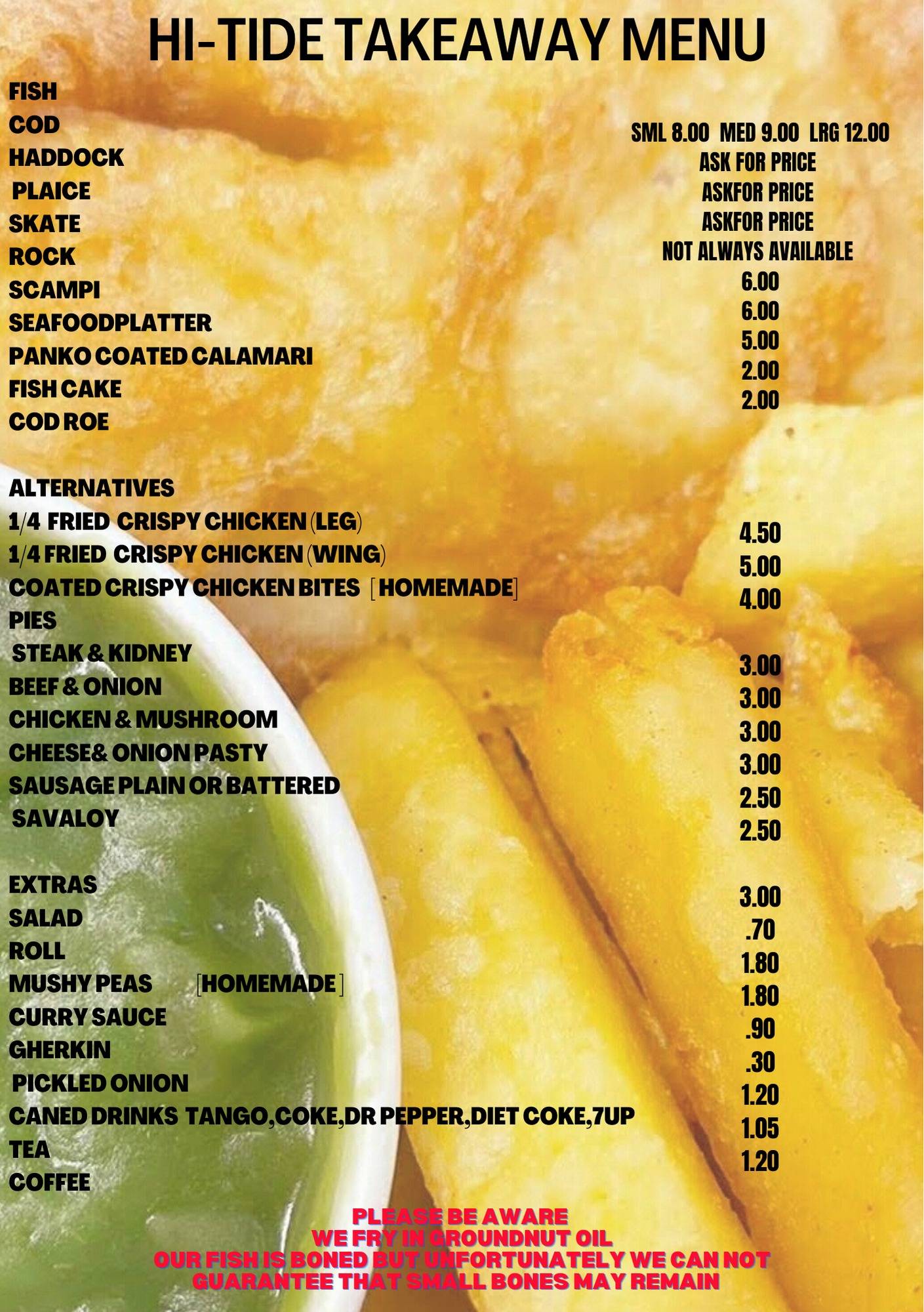 Menu at HI-TIDE restaurant, Ilford, 107 High St