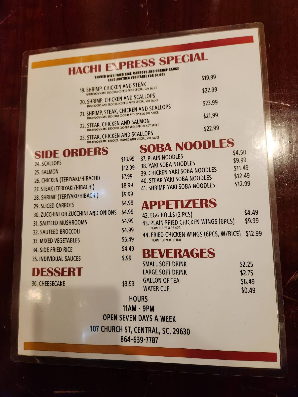 Menu at Hachi Express Japanese Grille ( Central Sc) restaurant, Central