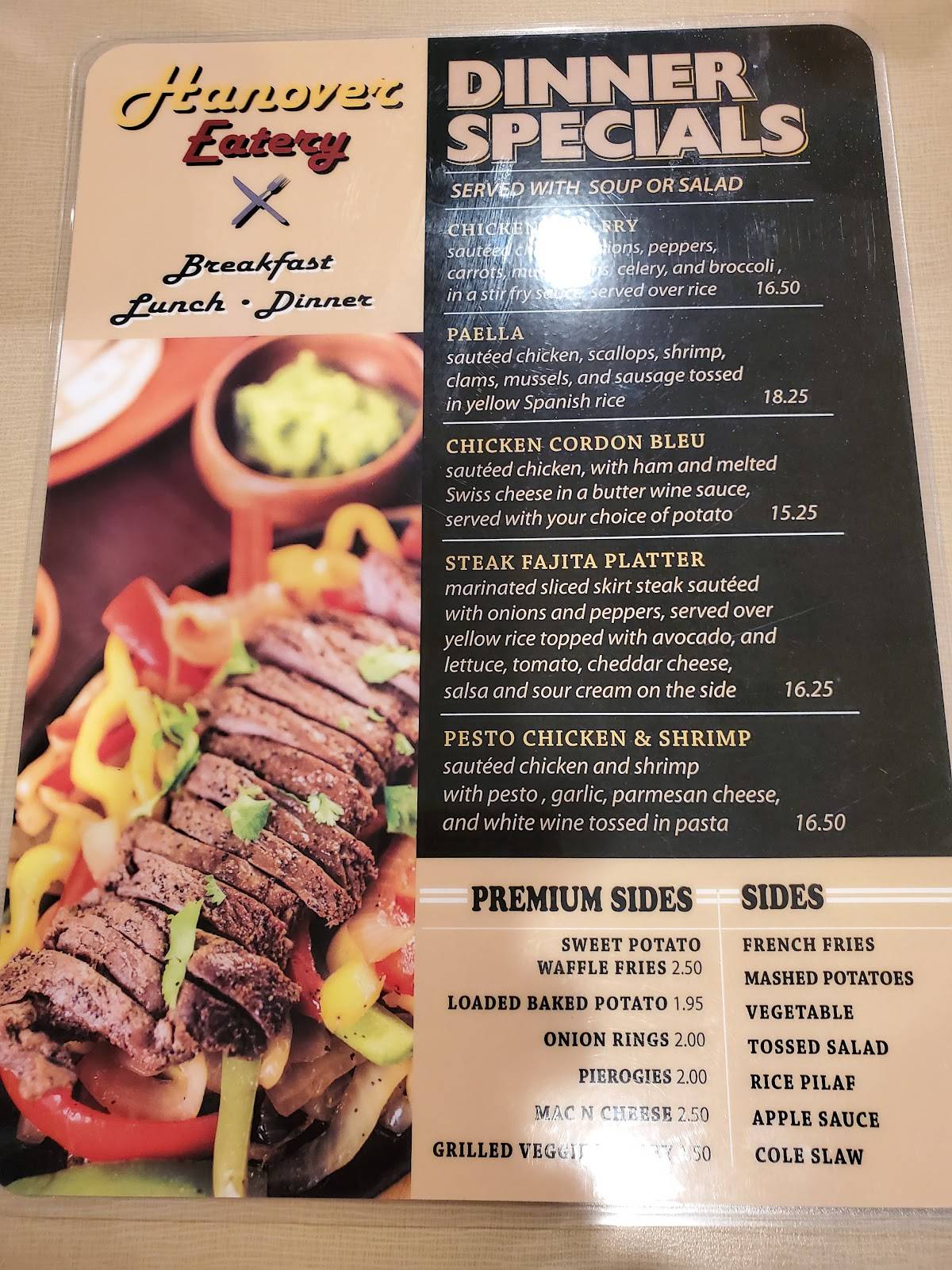 Menu at Hanover Eatery restaurant, Bethlehem