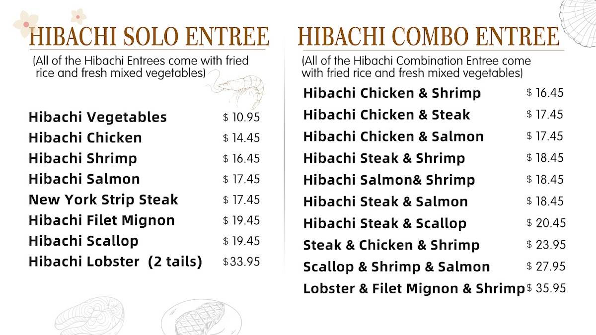 Menu at Hibachi Dash restaurant, Marion