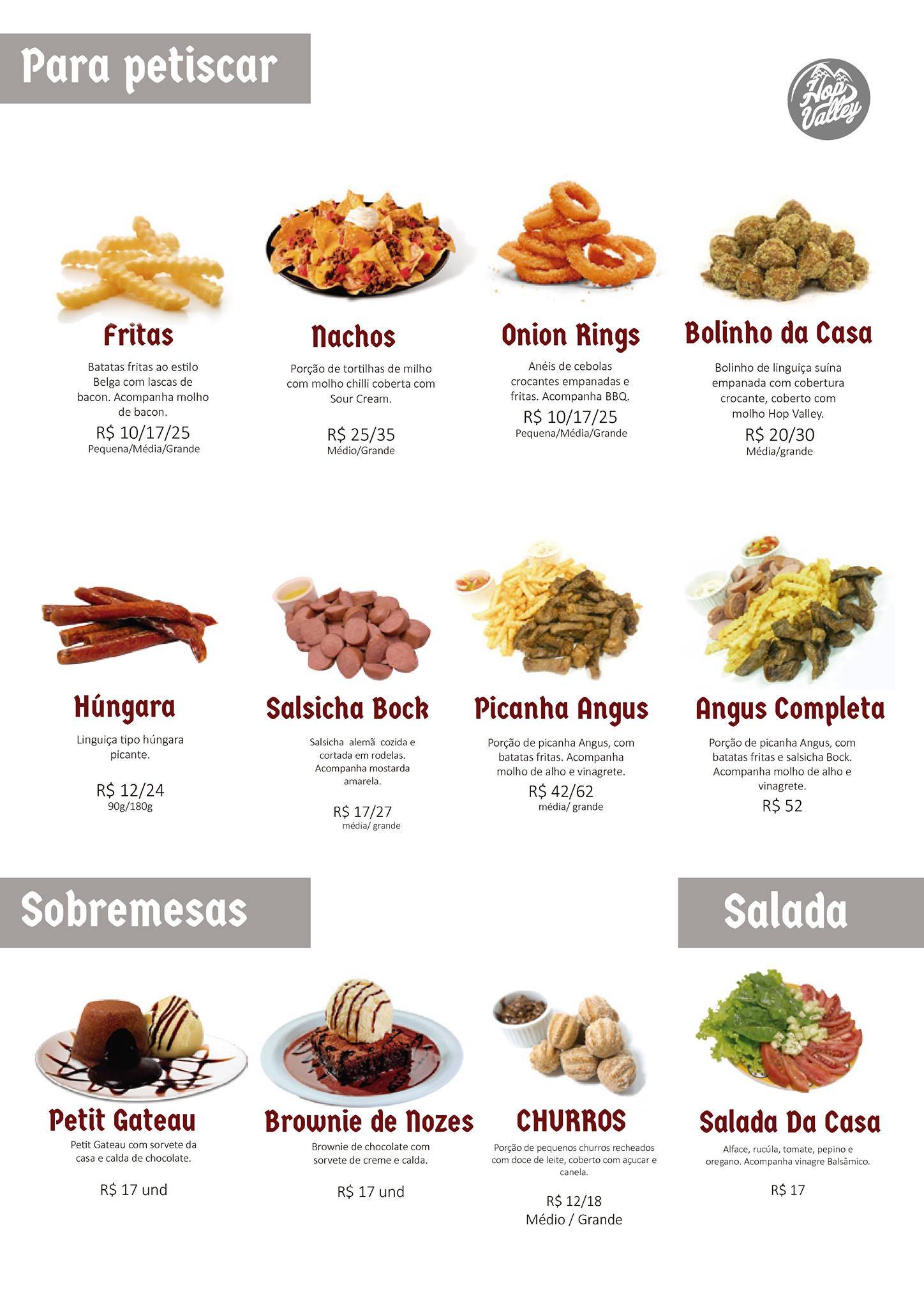 Menu at Hop Valley restaurant, Joaçaba