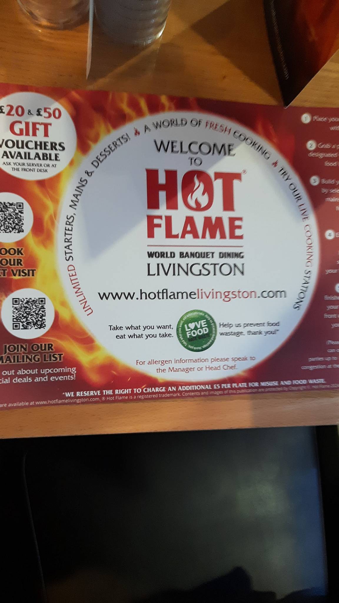Menu at Hot Flame World Banquet restaurant, Livingston