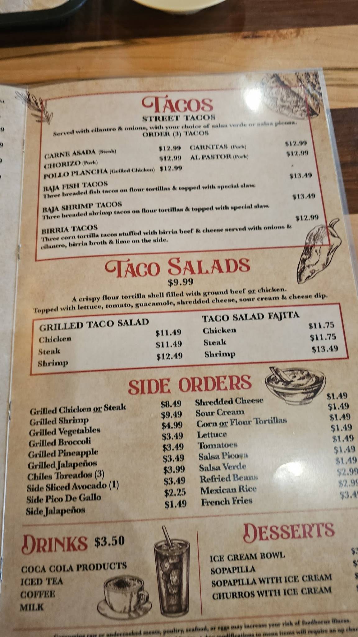 Menu at Hugo’s Mexican Restaurant, Florence