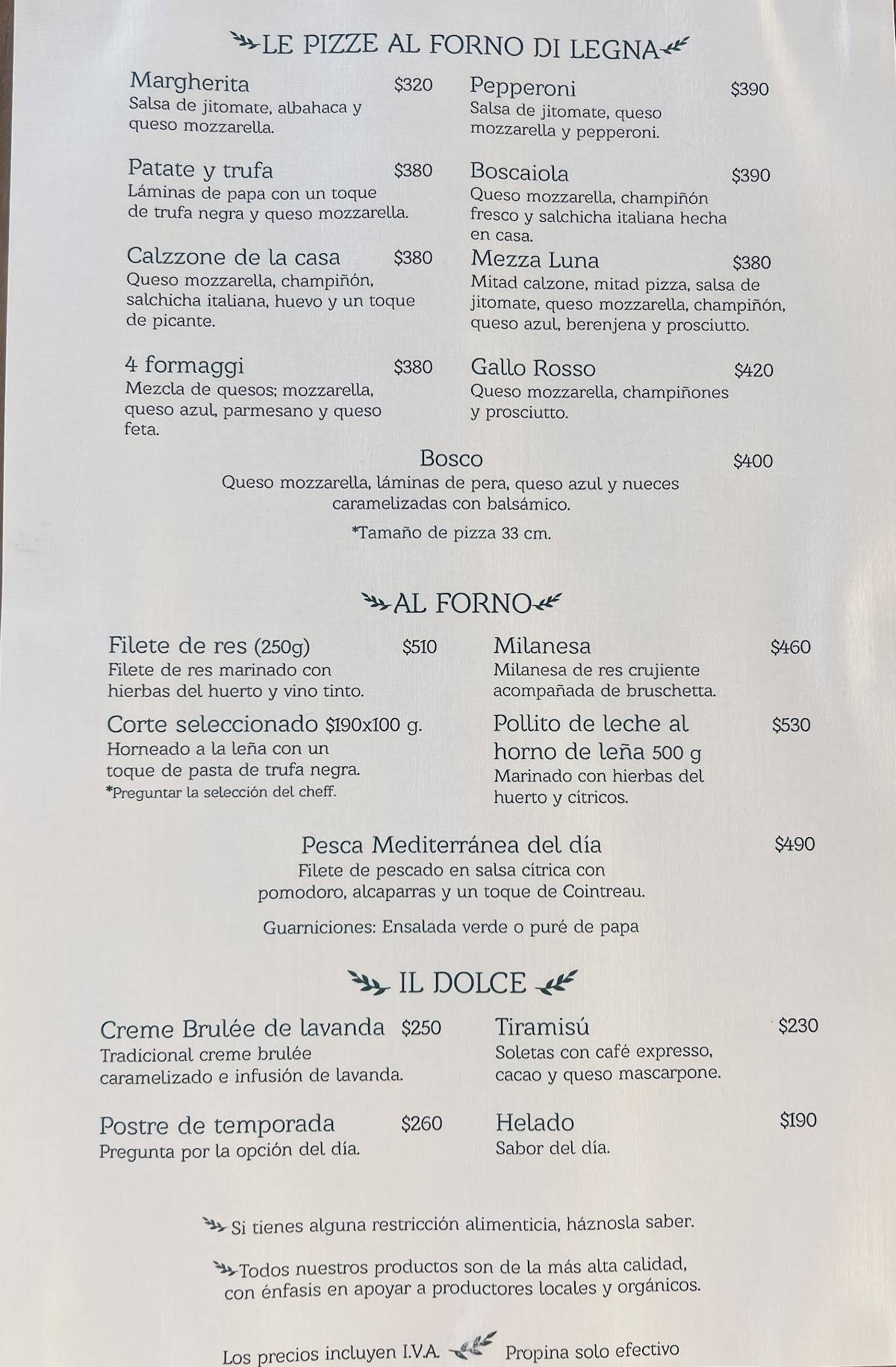 Menu at IL GIARDINO DB restaurant, Todos Santos