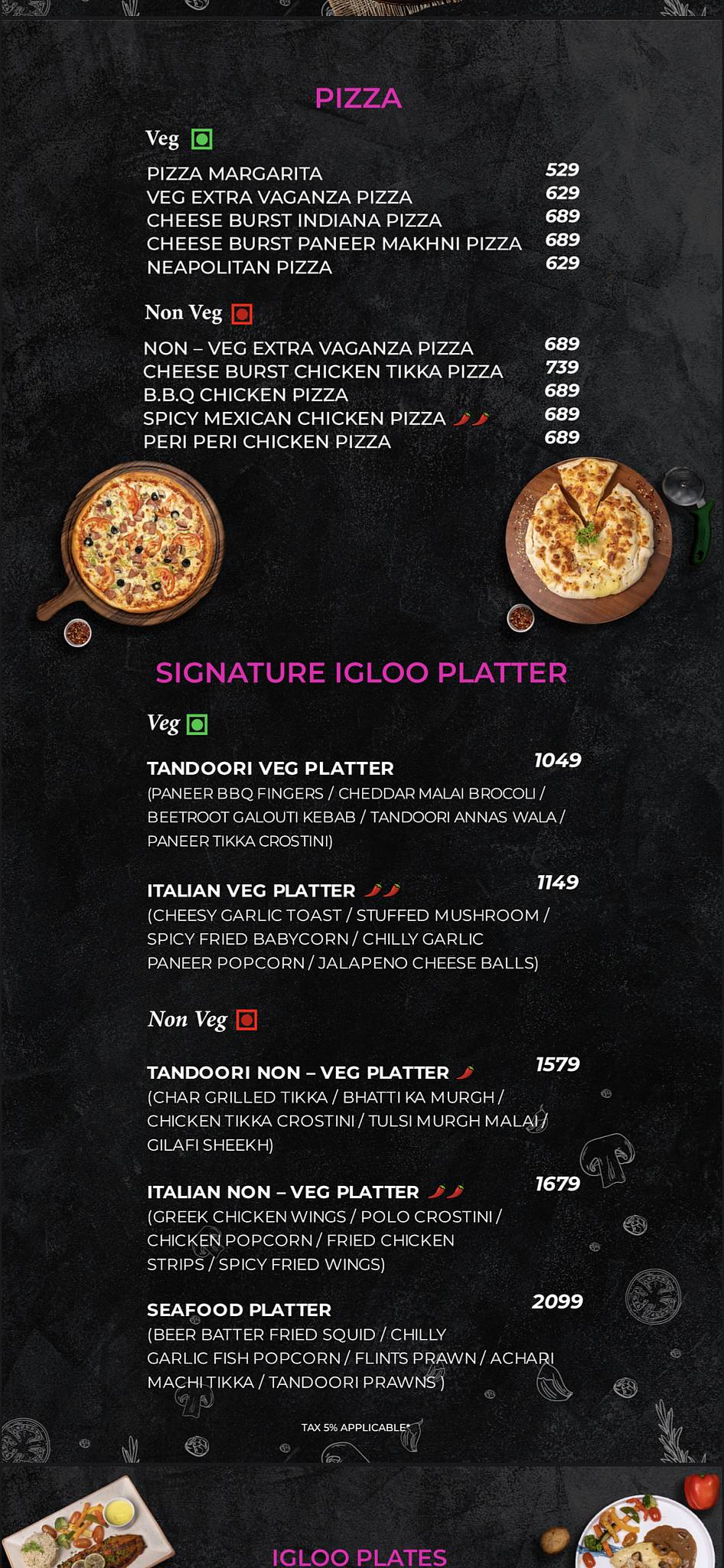Menu at Igloos rooftop restaurant, Chennai
