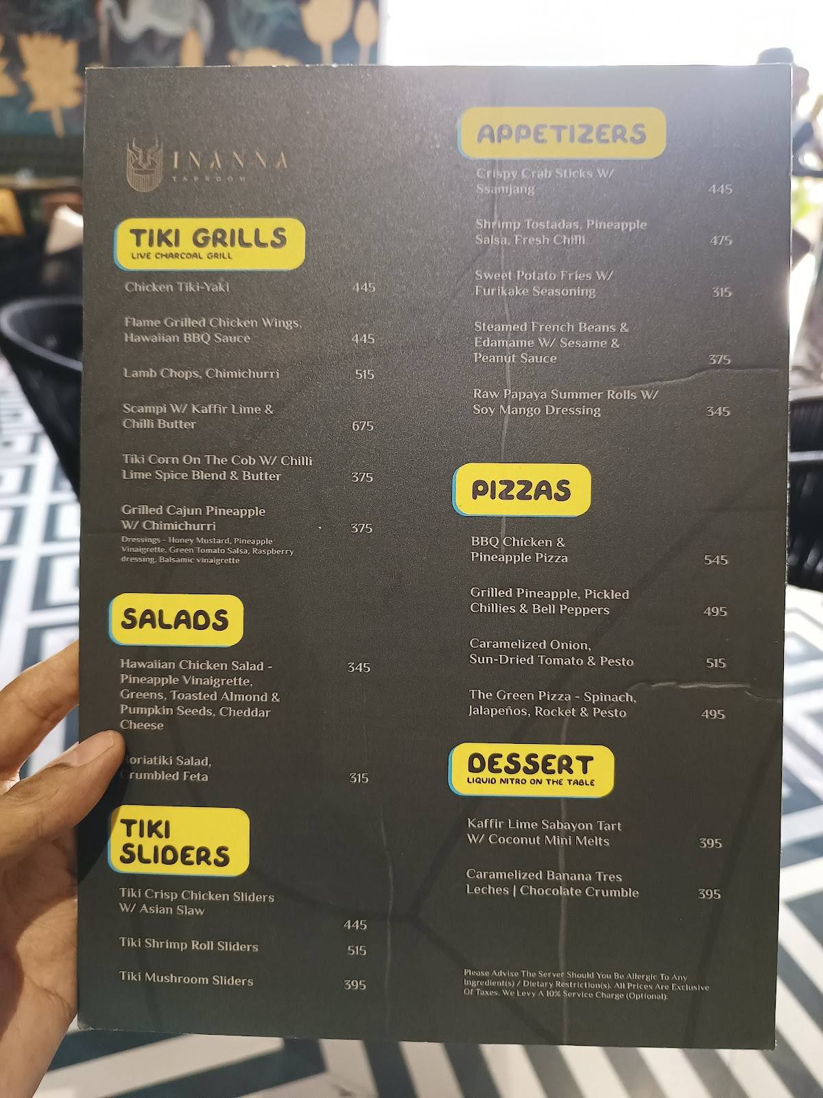 Menu at Inanna Taproom, Bengaluru