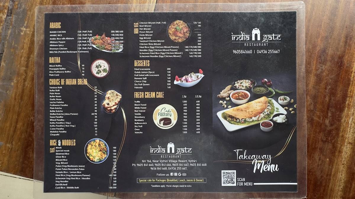 Menu at India Gate Restaurant & Bakes, Vythiri