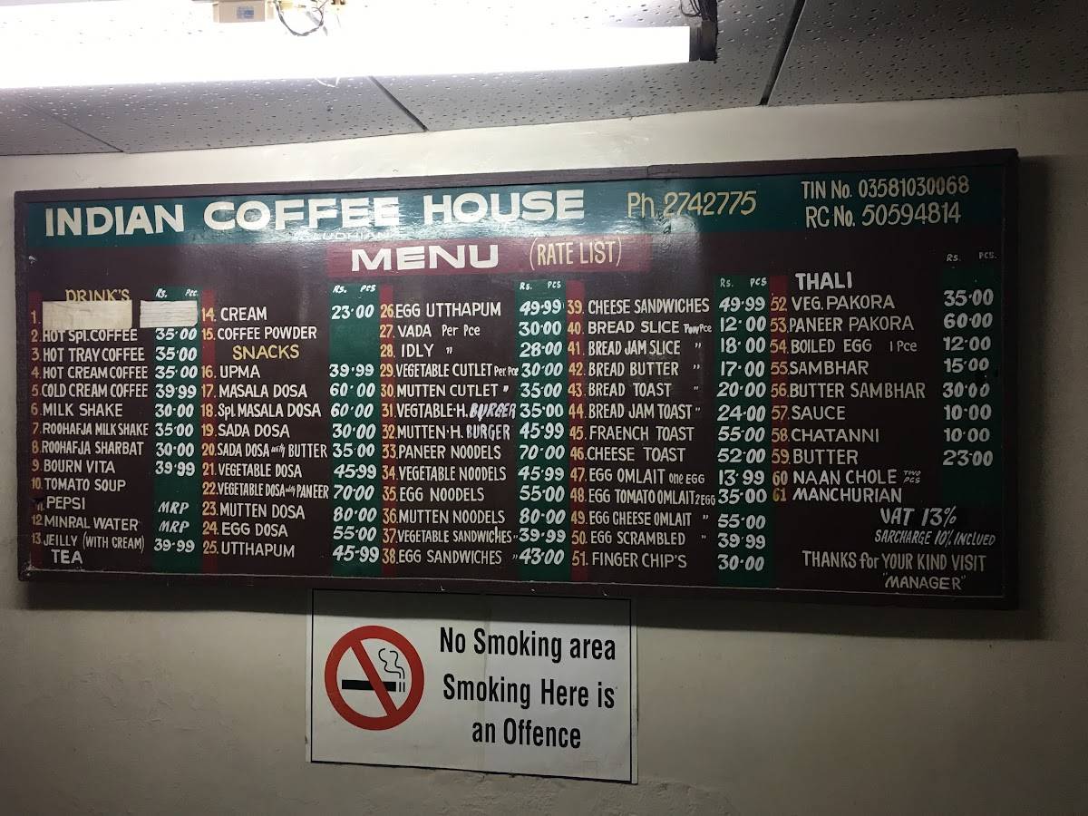 Menu at Indian Coffee House, Ludhiana, No.18