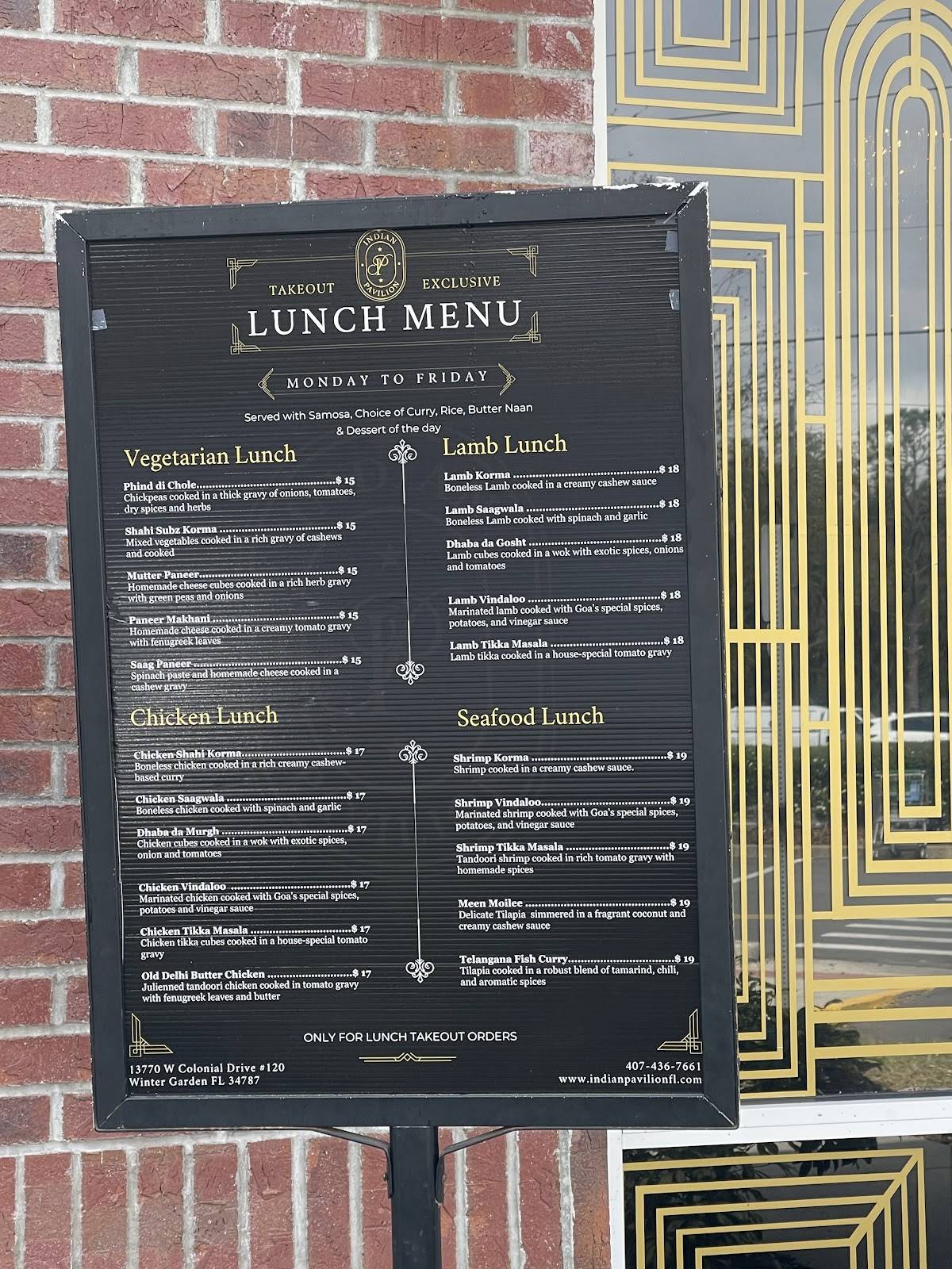 Menu at Indian Pavilion restaurant, Winter Garden