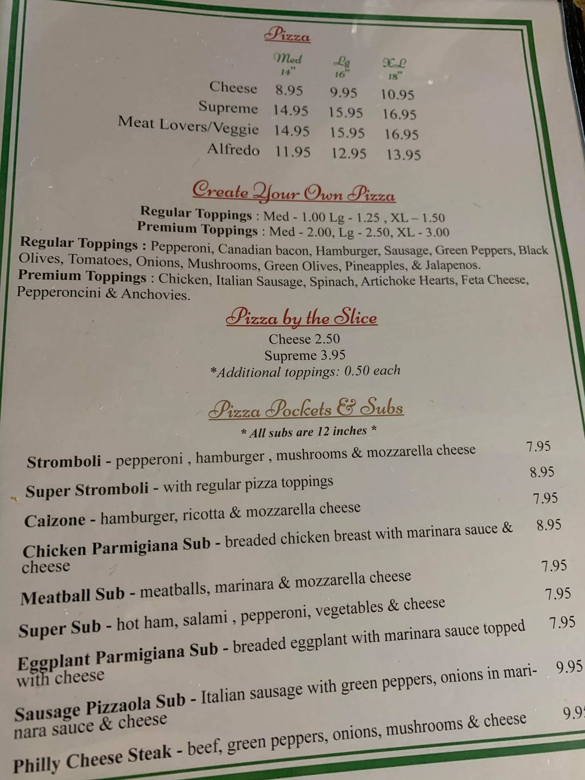 Menu at Italian Village restaurant, Corsicana