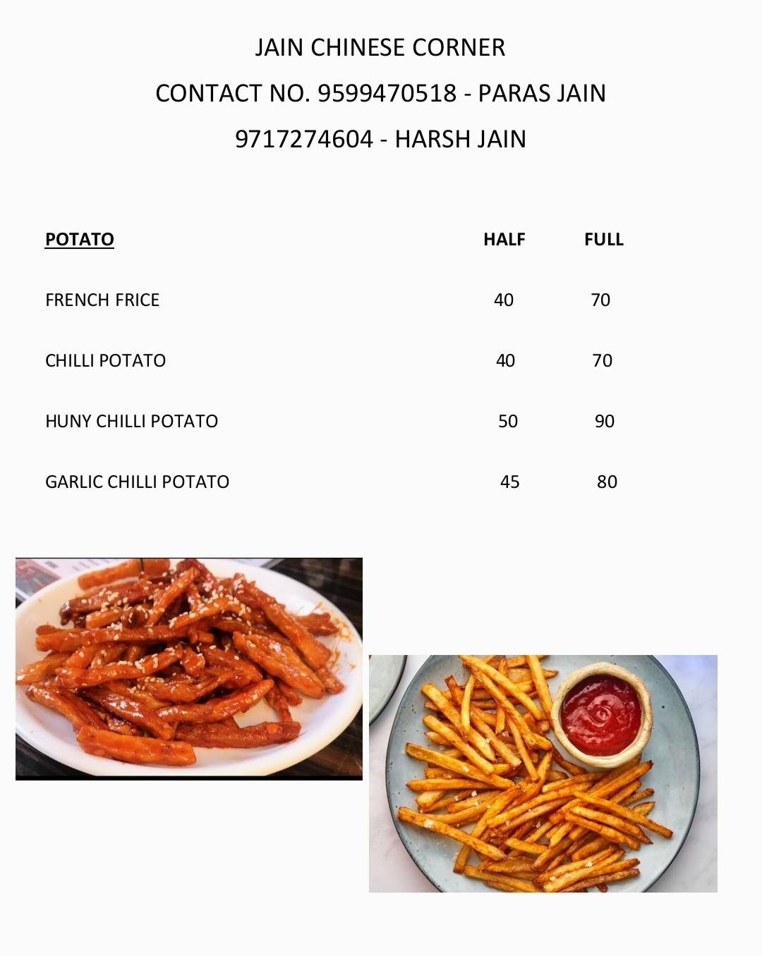Menu at JAIN CHINESE CORNER, Delhi