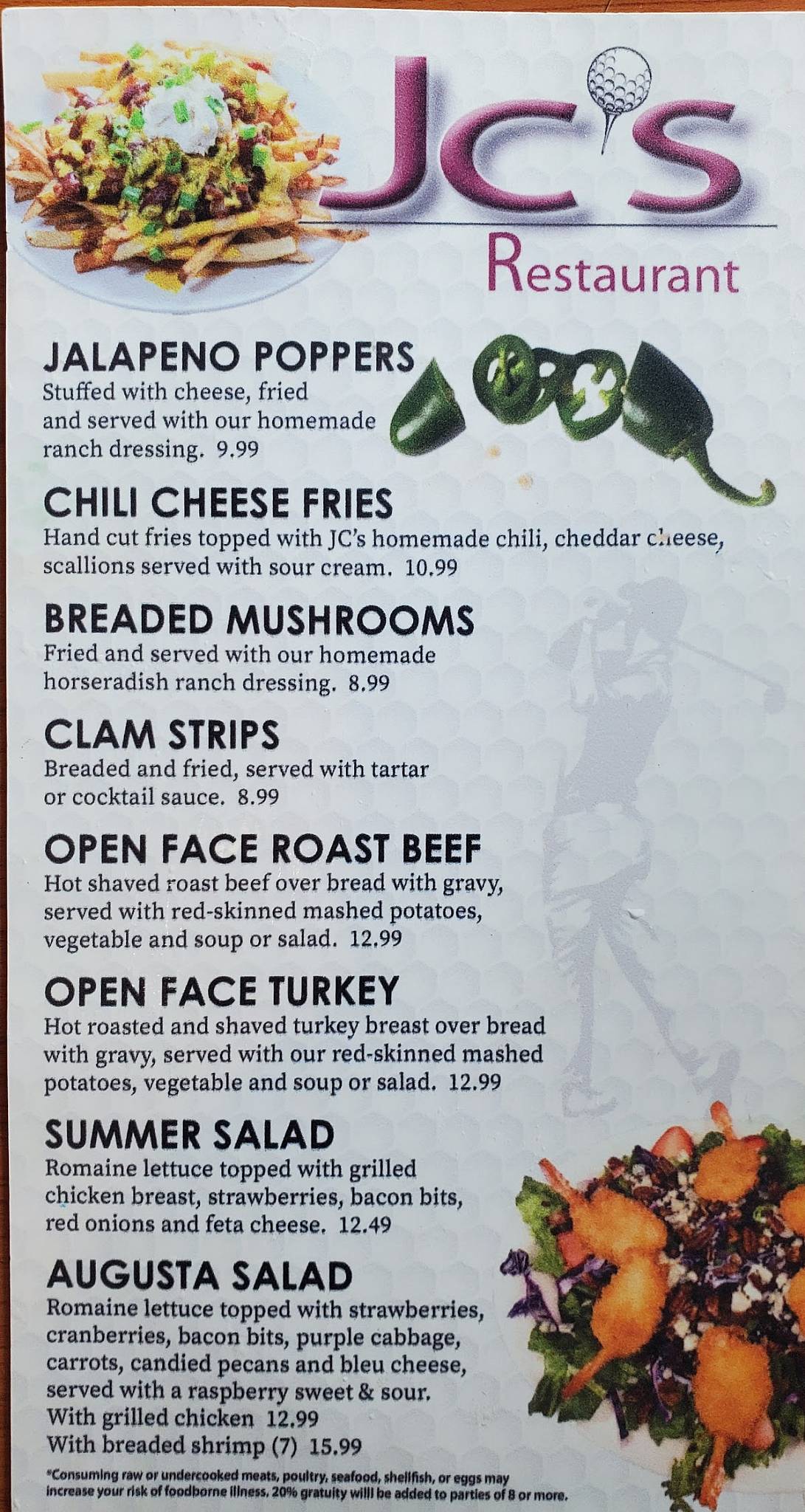 Menu at JC's Restaurant, Burton