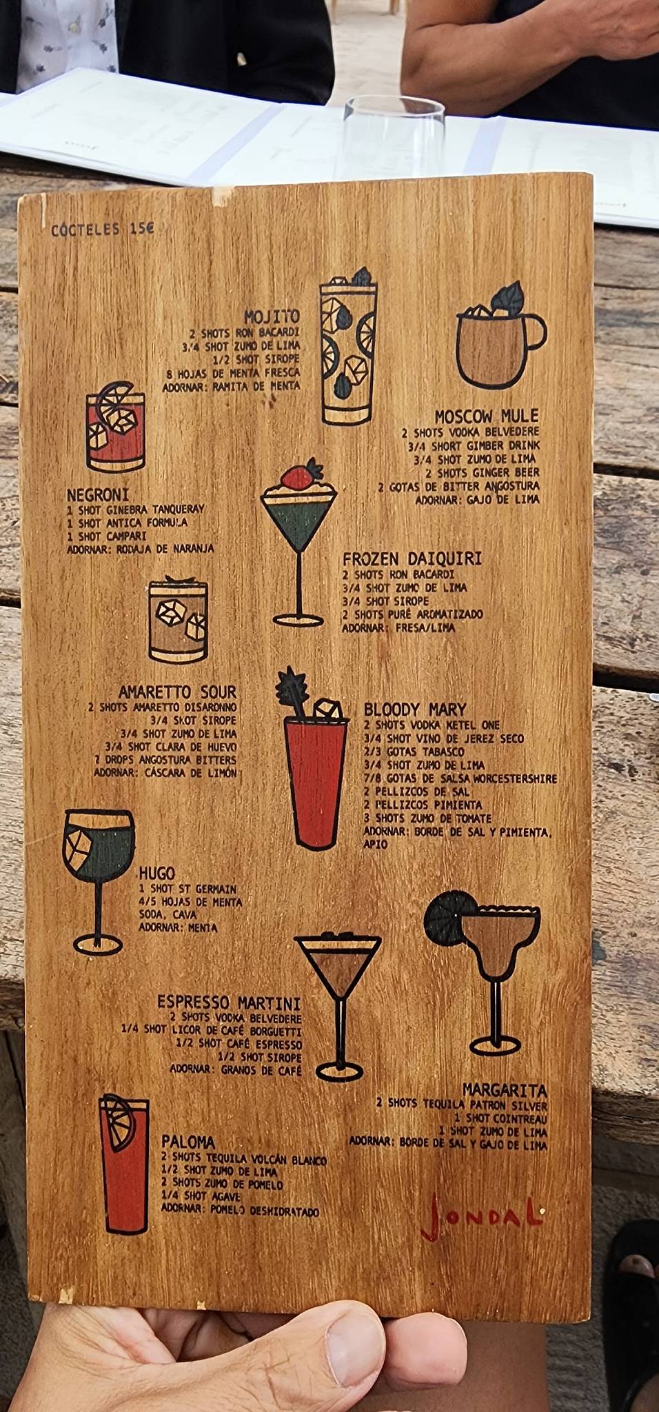 Menu at Jondal restaurant, Formentera