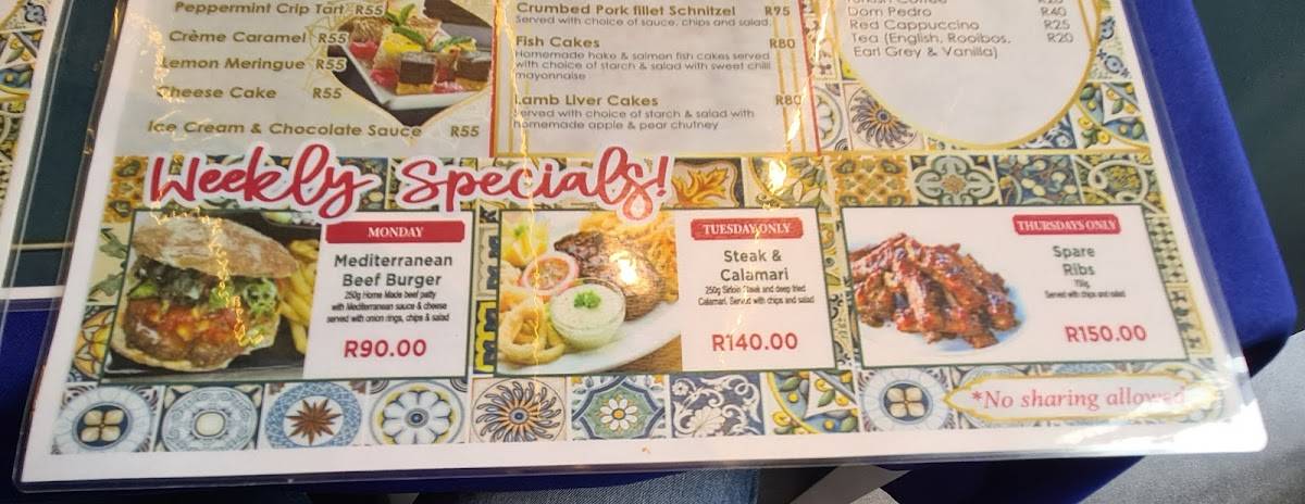 Menu at Kafe Serefe restaurant, George