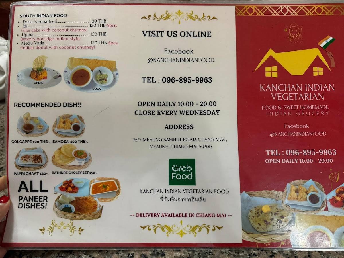 Menu at Kanchan Indian Food (Home Made, Pure Veg) restaurant, Chiang Mai