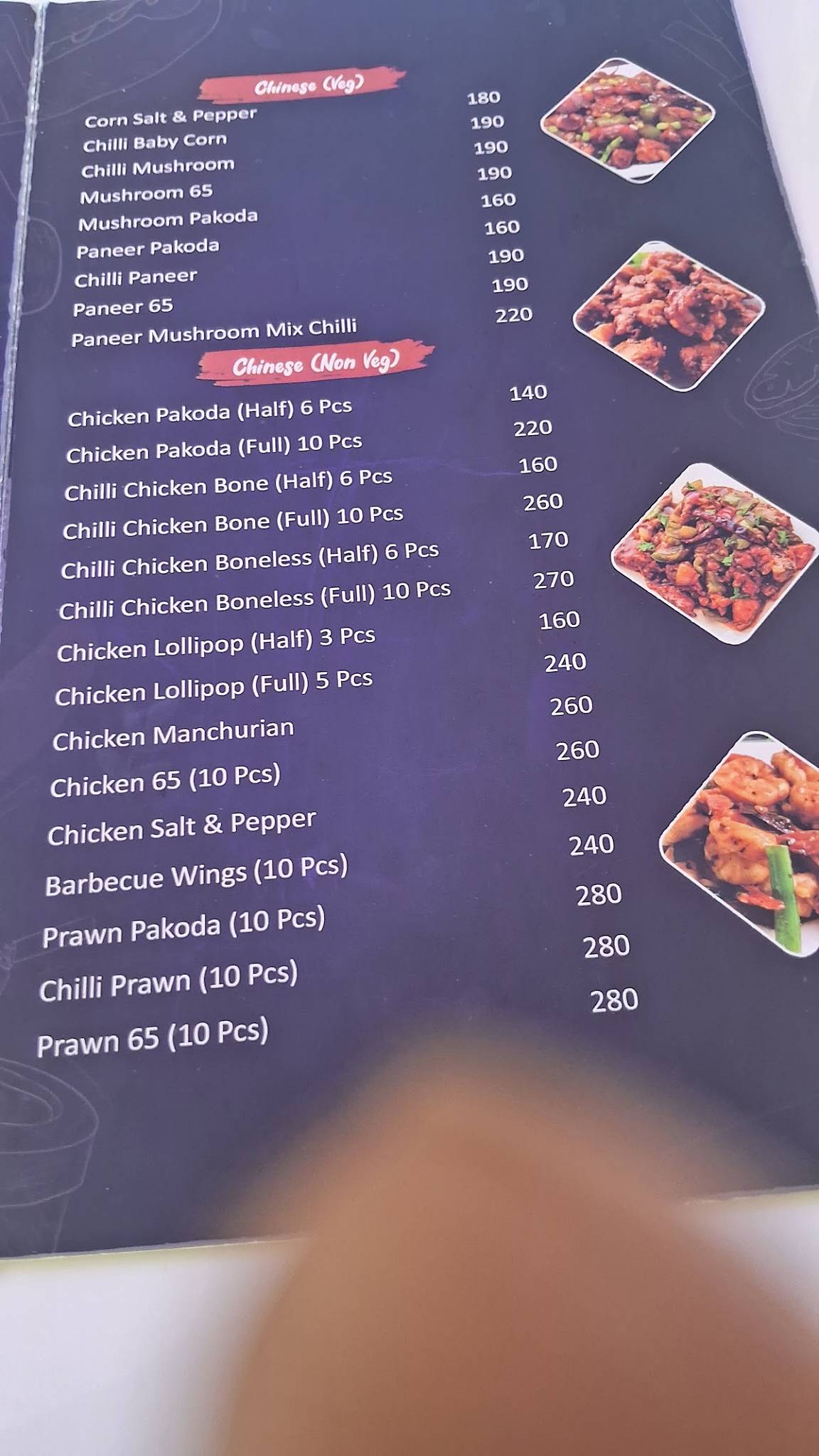 Menu at Kathi junction, Puri