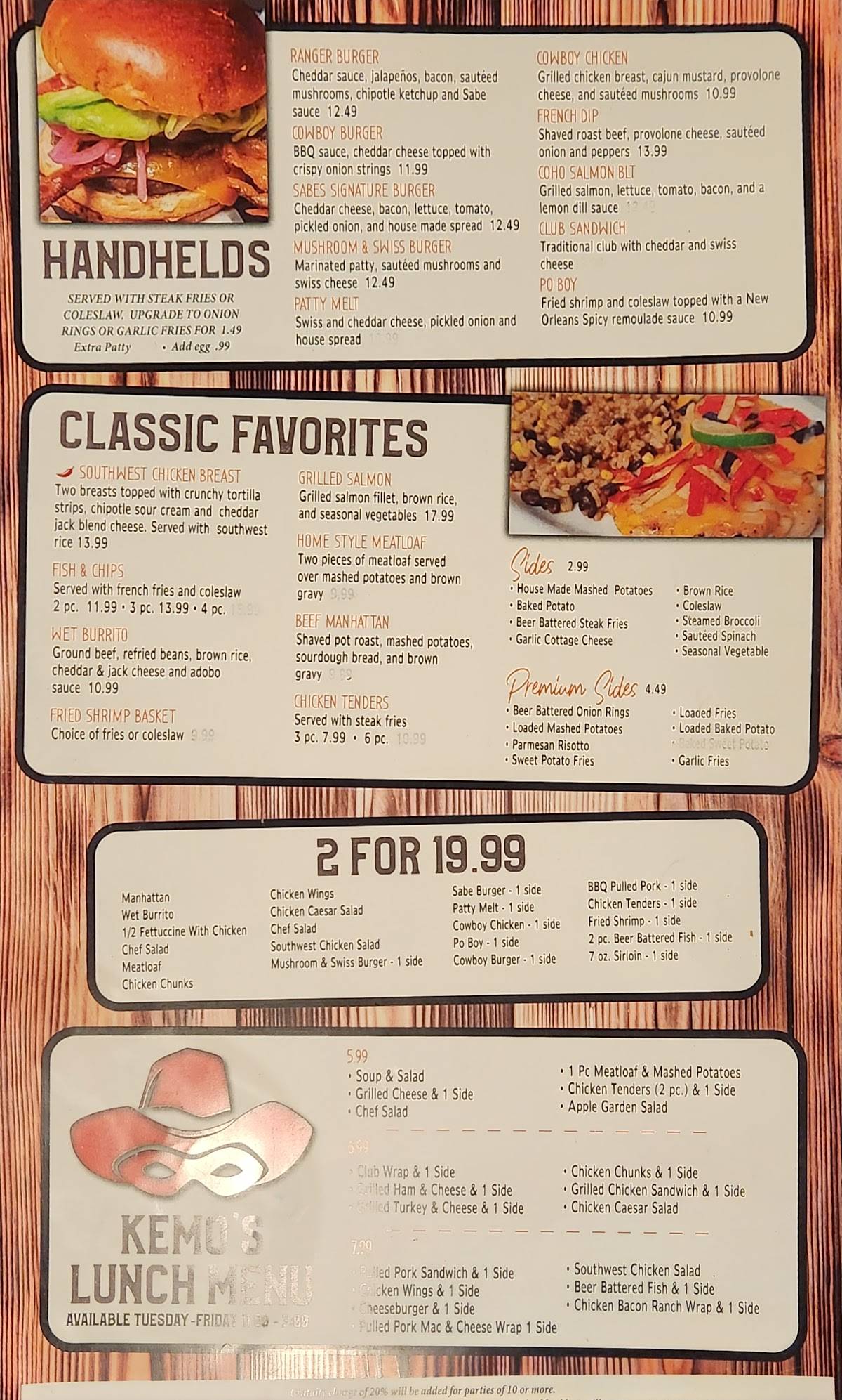 Menu at KemoSabes Roadhouse Grill - Fostoria, OH restaurant, Fostoria