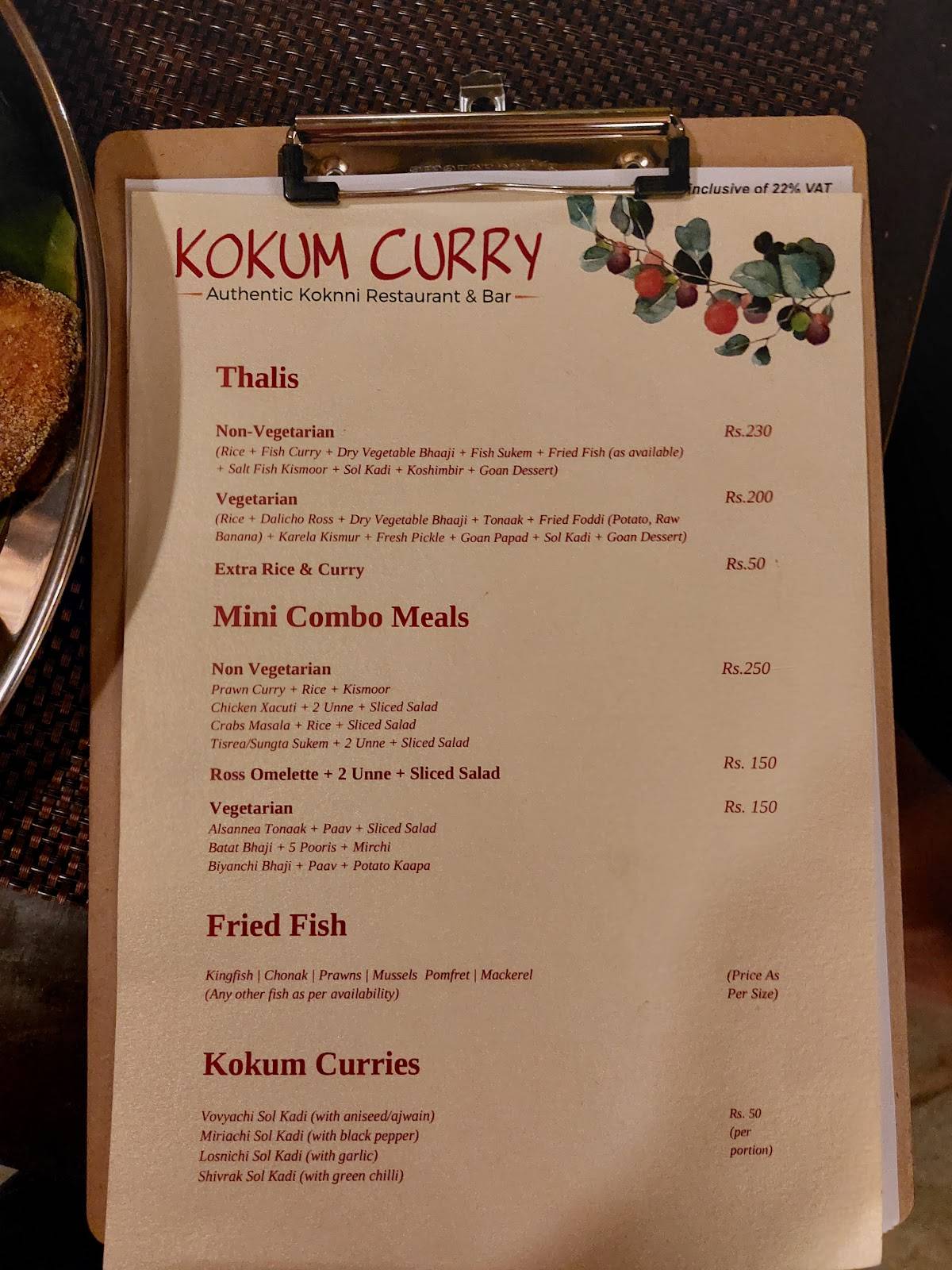 Menu at Kokum Curry Candolim, Candolim
