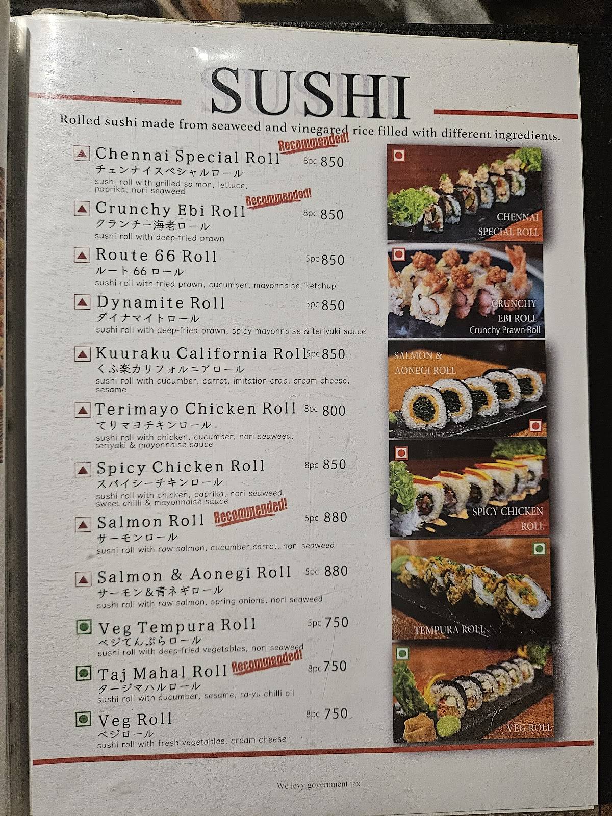 Menu at Kuuraku Chennai, Chennai