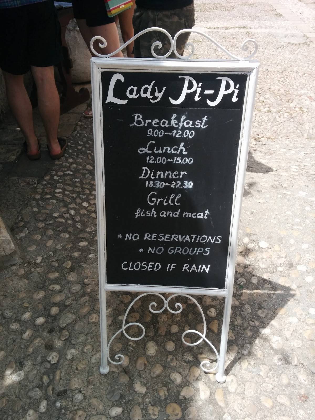 Menu at LADY PI-PI restaurant, Dubrovnik
