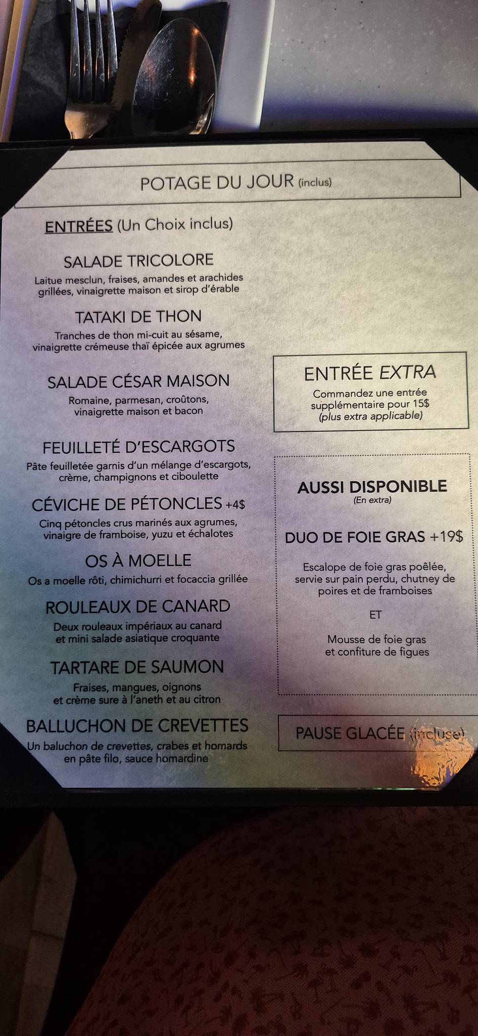 Menu au Restaurant L'Angéluc, Saint-Alexandre