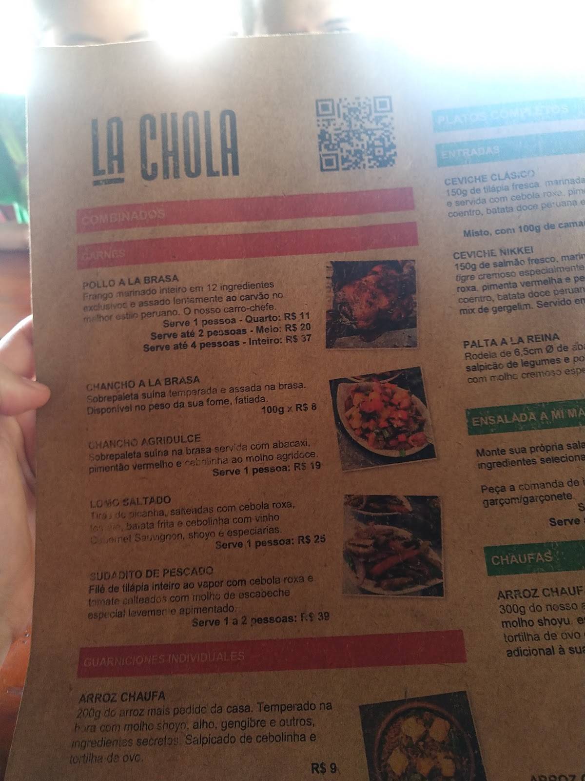 Menu em La Chola restaurante, Fortaleza